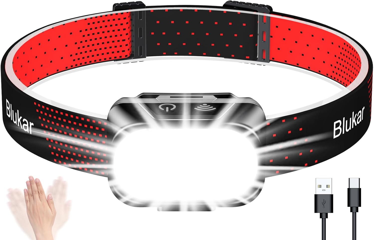 Blukar Head Torch Rechargeable, Super Bright Headlamp Headlight with 1