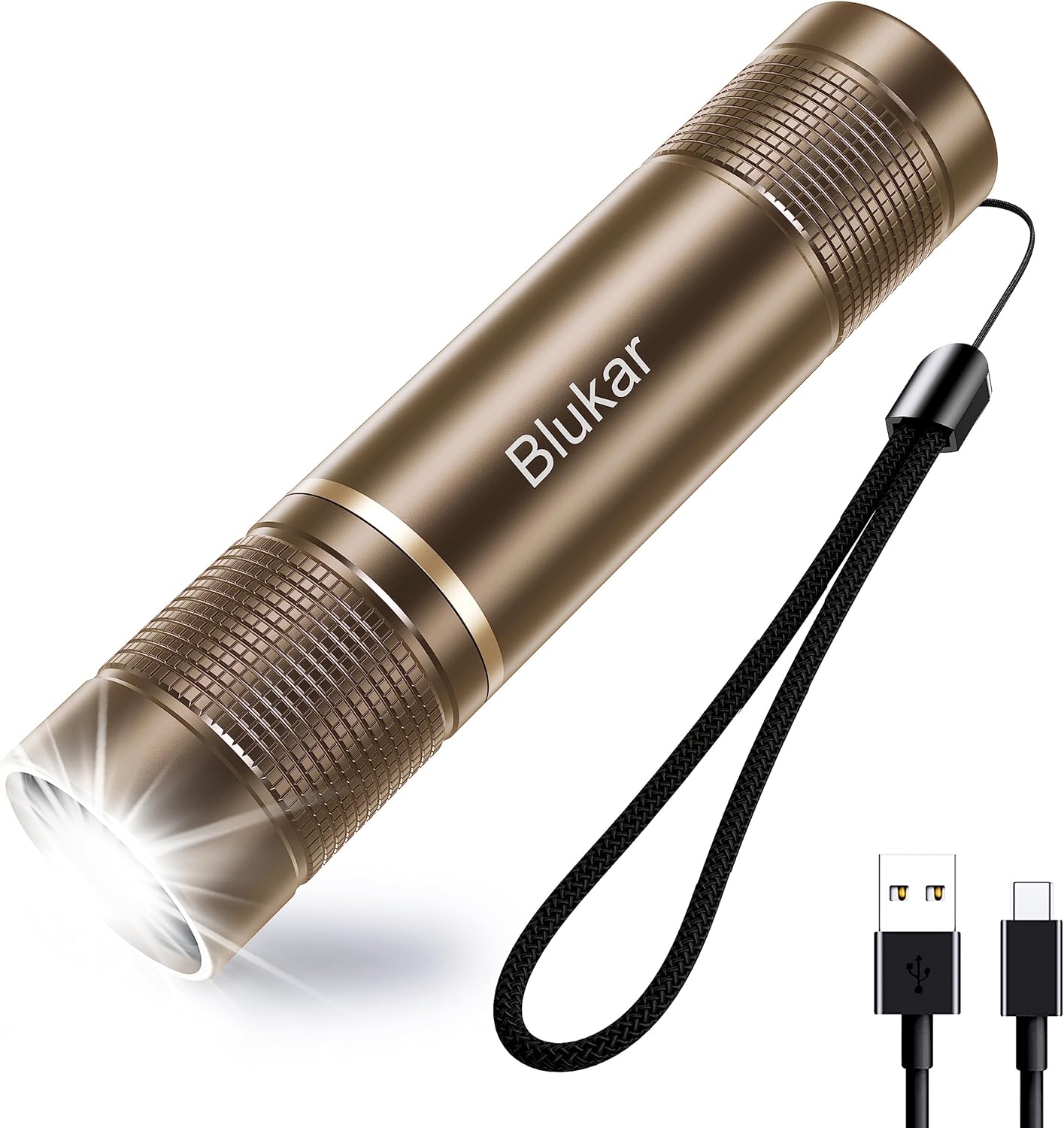 Blukar Waterproof Pocket Size LED Torch Rechargeable with Adjustable F