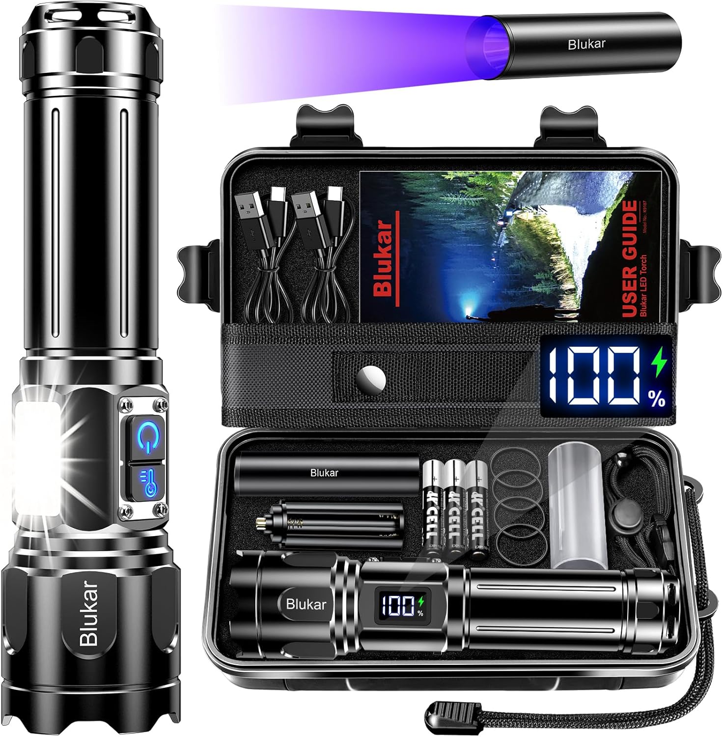 Blukar Torch Rechargeable, Dual Color Temps Super Bright Torches with