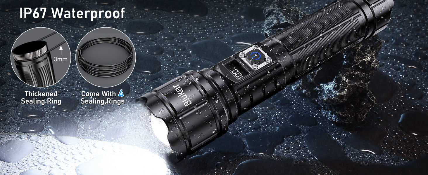 Blukar Rechargeable LED Flashlight, 5000mAh, Smart Digital Display