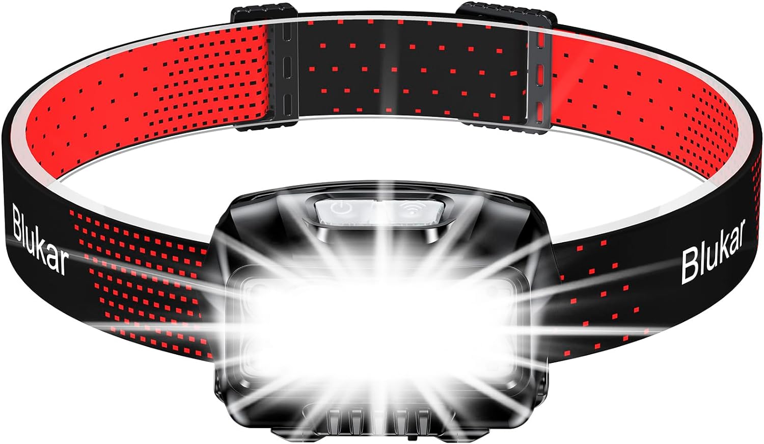 Blukar Adjustable Waterproof Head Torch Rechargeable with Red Warning