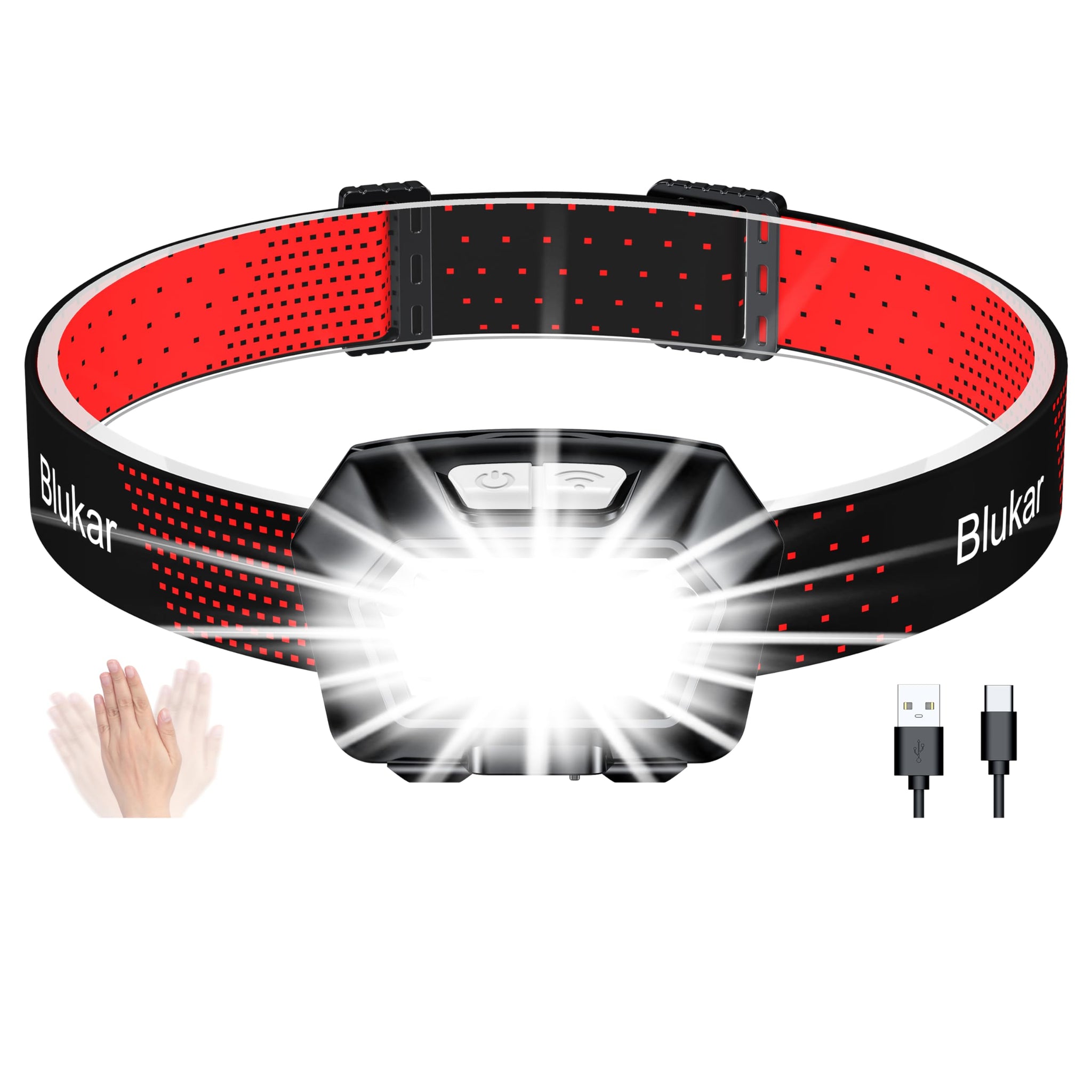 Blukar Adjustable Waterproof Head Torch Rechargeable with Hands Free S