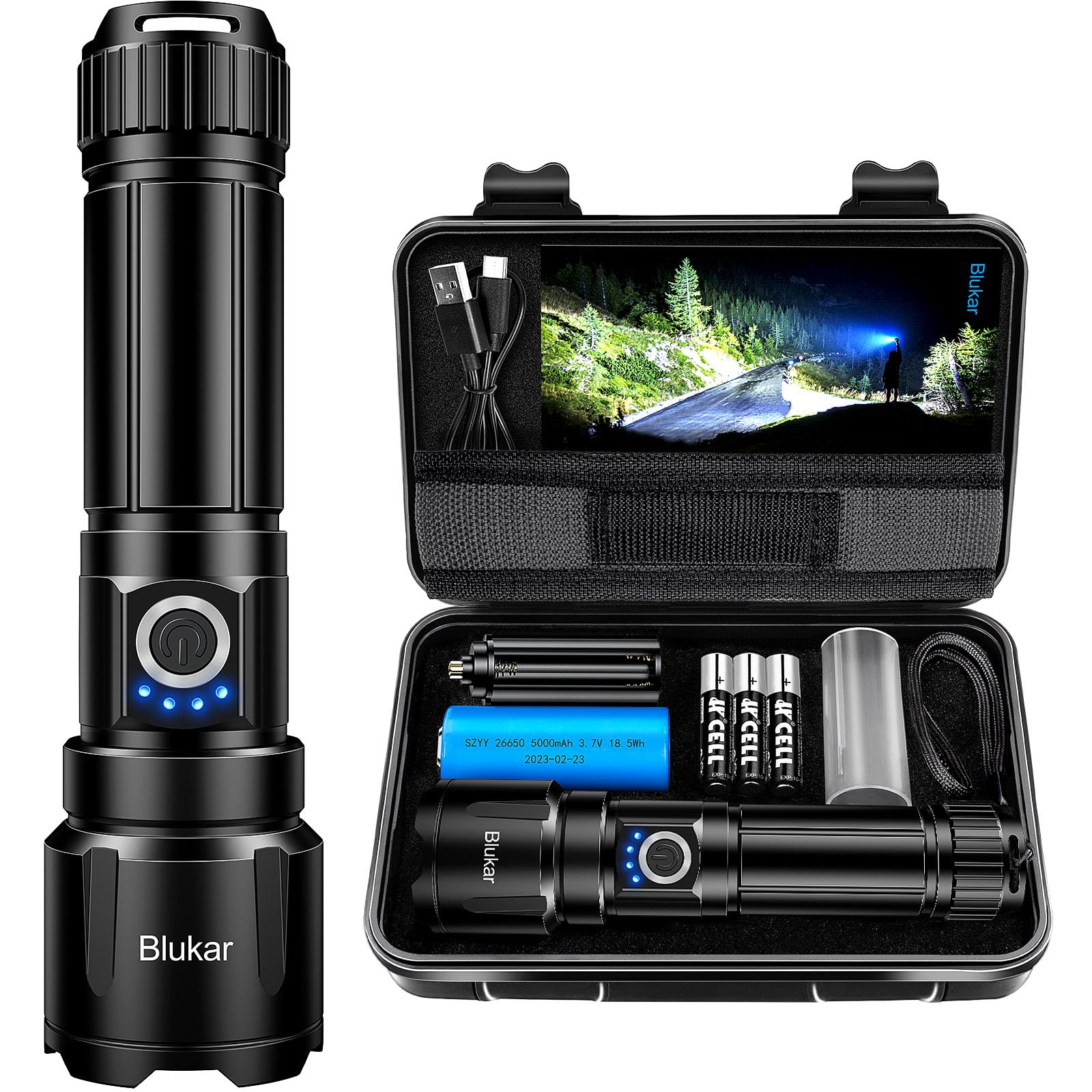 Blukar IP67 Waterproof Adjustable Focus Handheld LED Torch